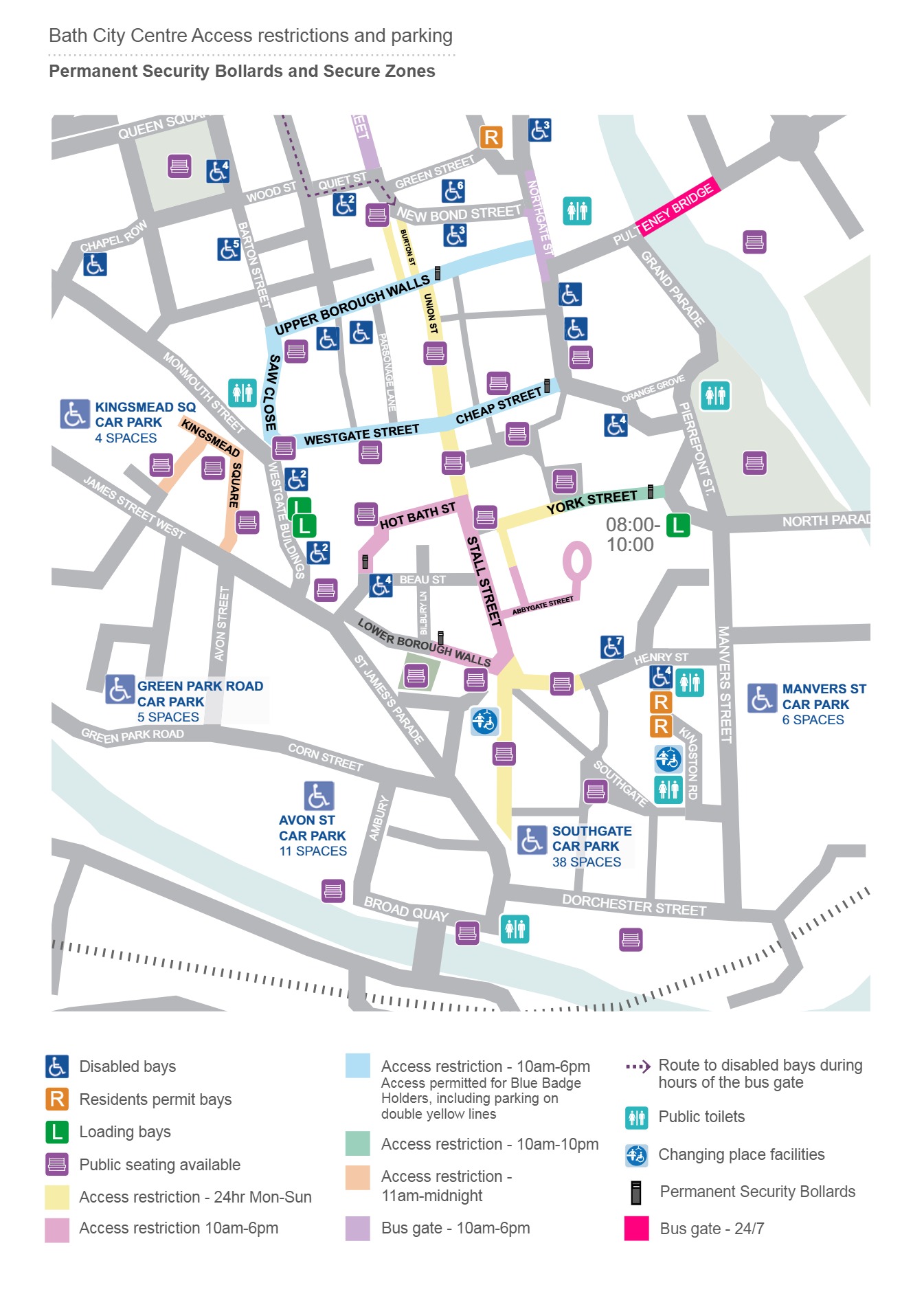 Map showing Bath city centre vehicle restriction zone